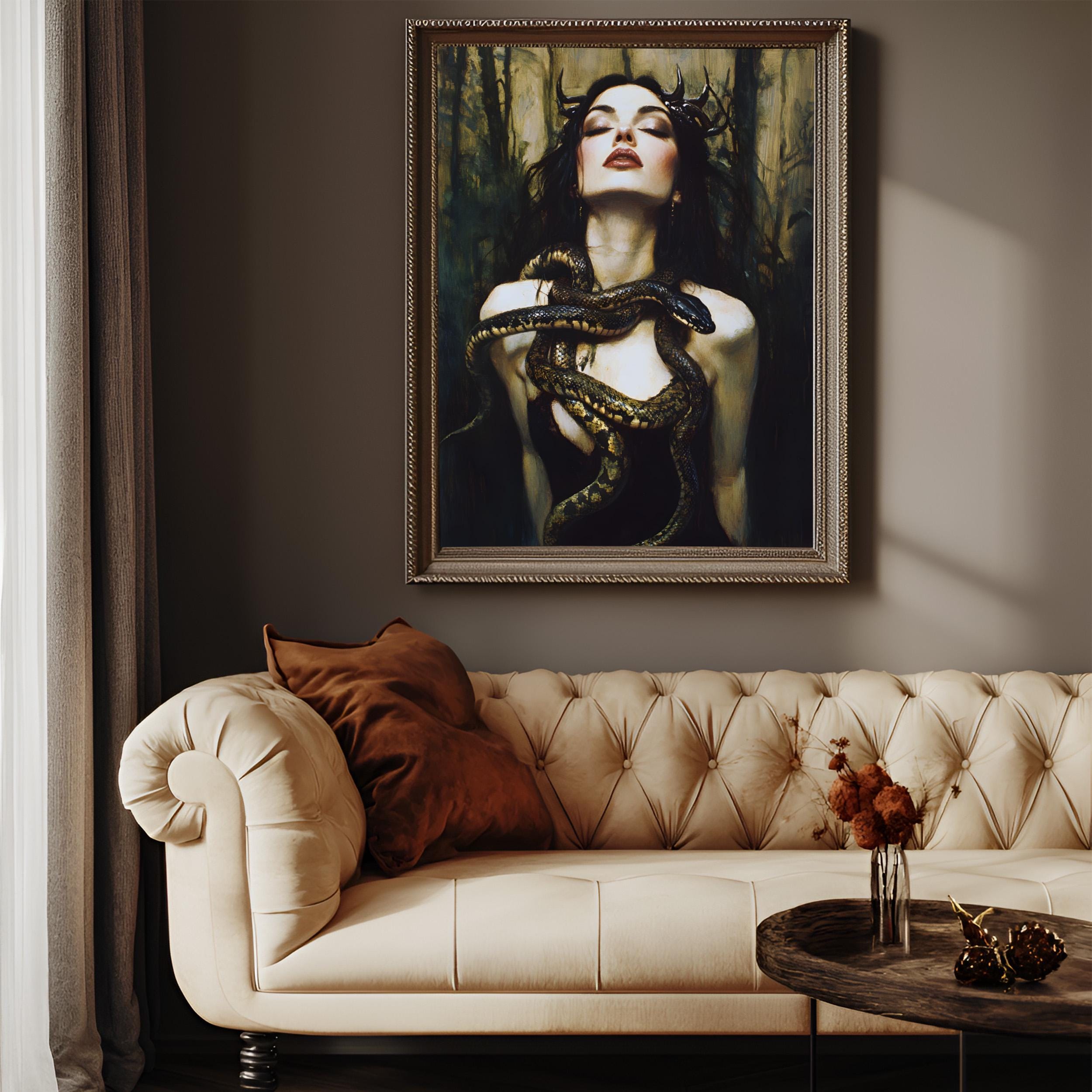 Lilith Goddess and Snakes, Lilith Painting, Greek Mythology Wall Art, Goddess Wall Art, Goddess ...