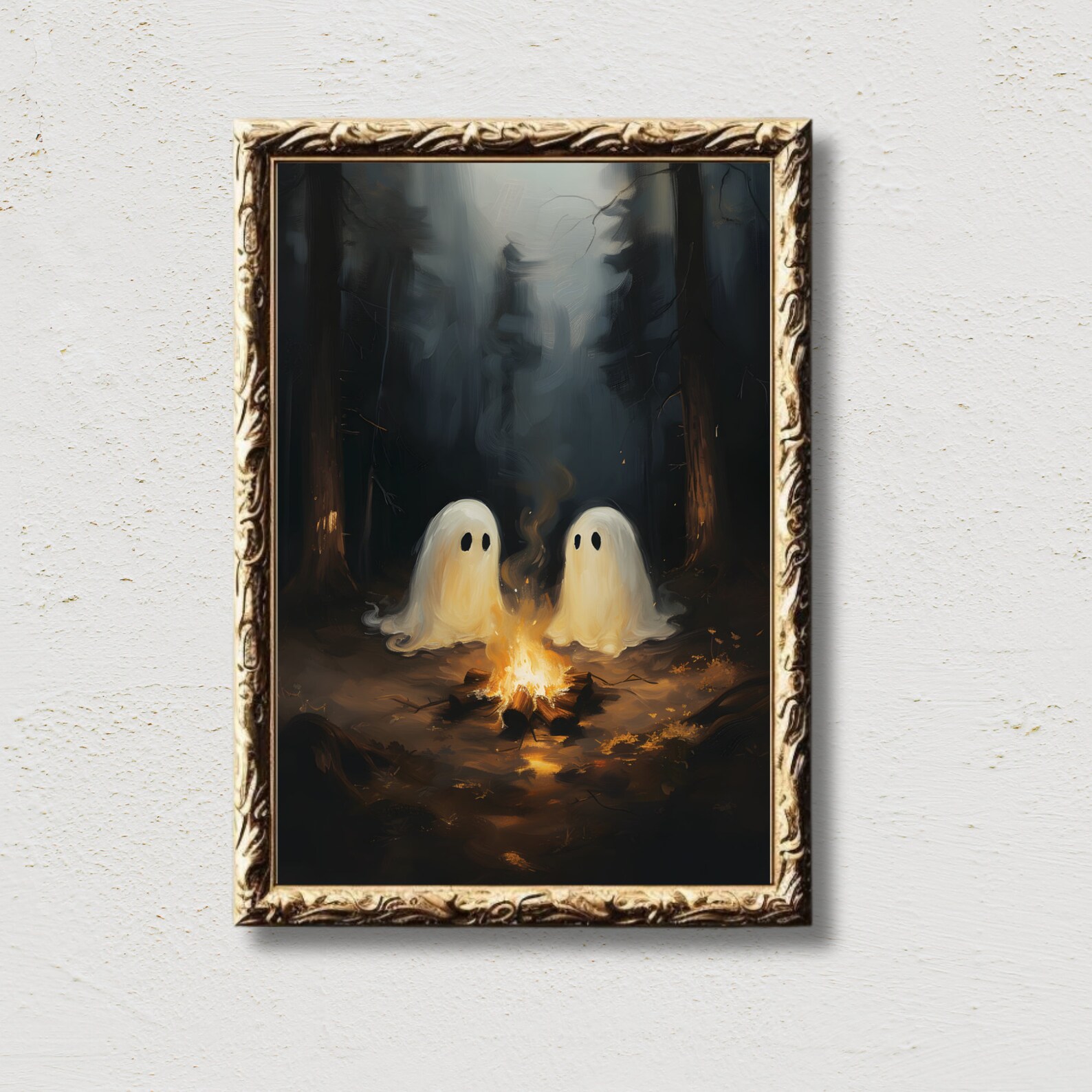 Ghosts Campfire Print: Haunted Forest Wall Art - Etsy