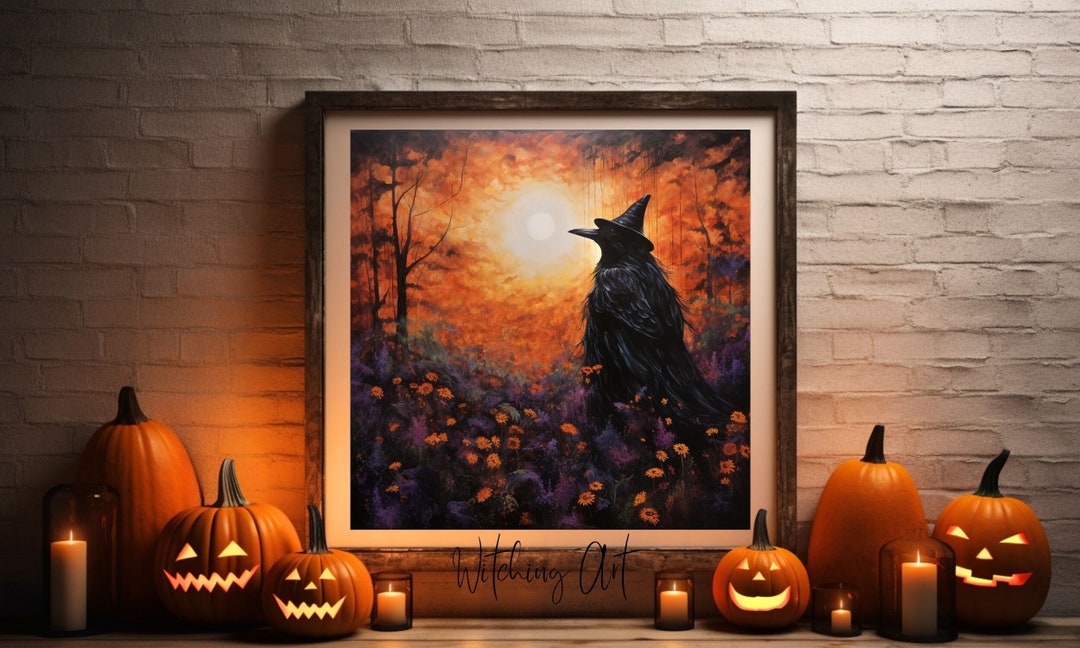 Crow Wearing Witches Hat Crow Printable Crow Artwork - Etsy