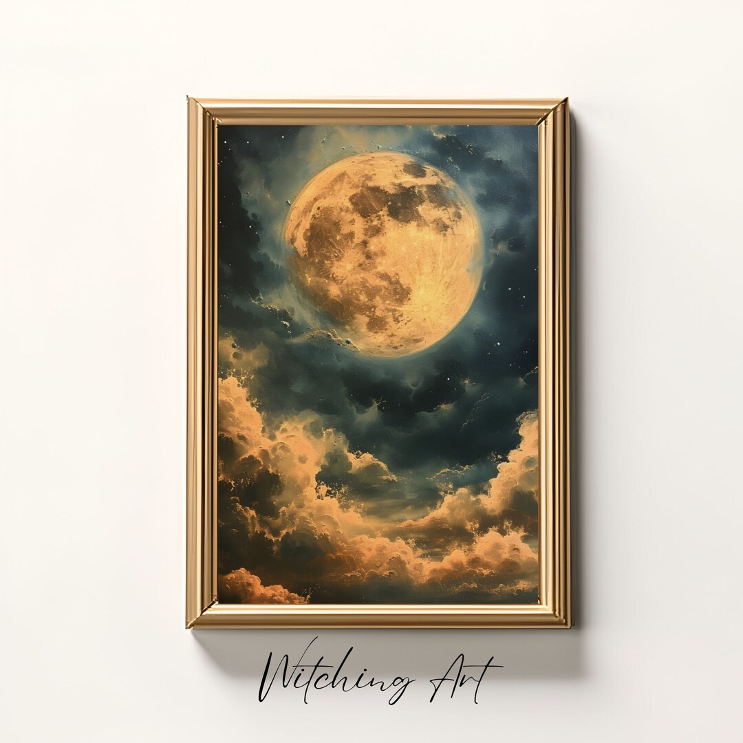 Moody Gothic Full Moon and Clouds, Moon Poster, Moody Sky, Cloud ...