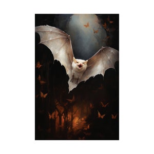 White Bat at Night With Fire and Butterflies, Bat Giclée Print, Bat ...