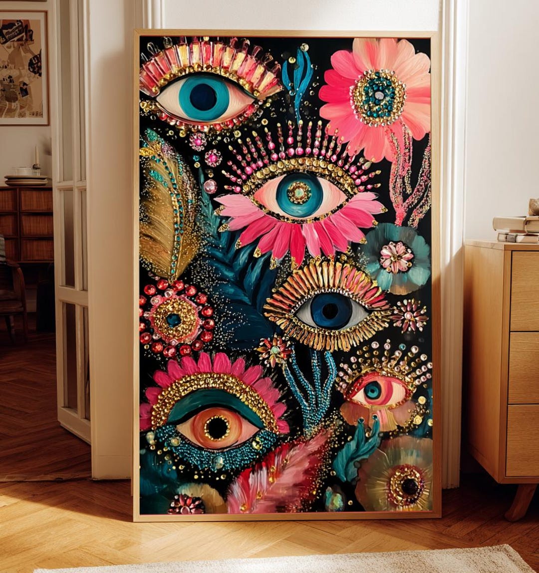 Surreal Flower Eyeball Painting, Moody Wall Art, Botanical Print ...