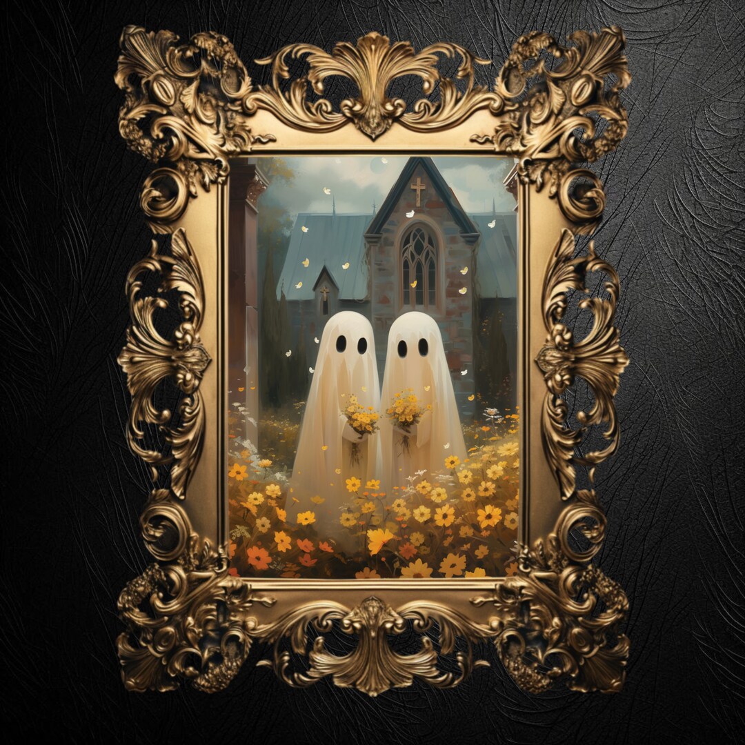 Ghost Couple Outside Chapel Getting Married, Cute Sheet Ghost Couple ...