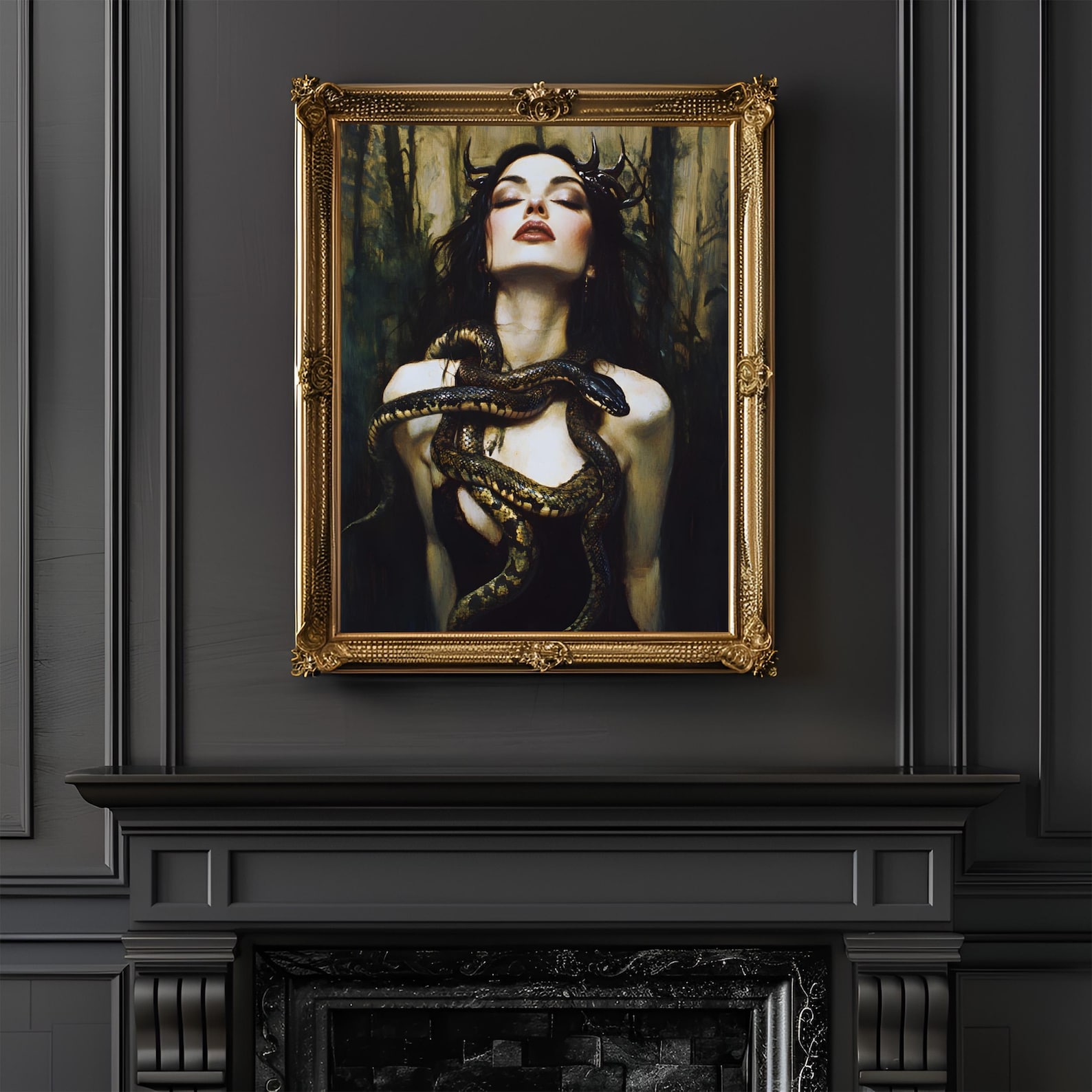 Lilith Goddess and Snakes, Lilith Painting, Greek Mythology Wall Art, Goddess Wall Art, Goddess ...