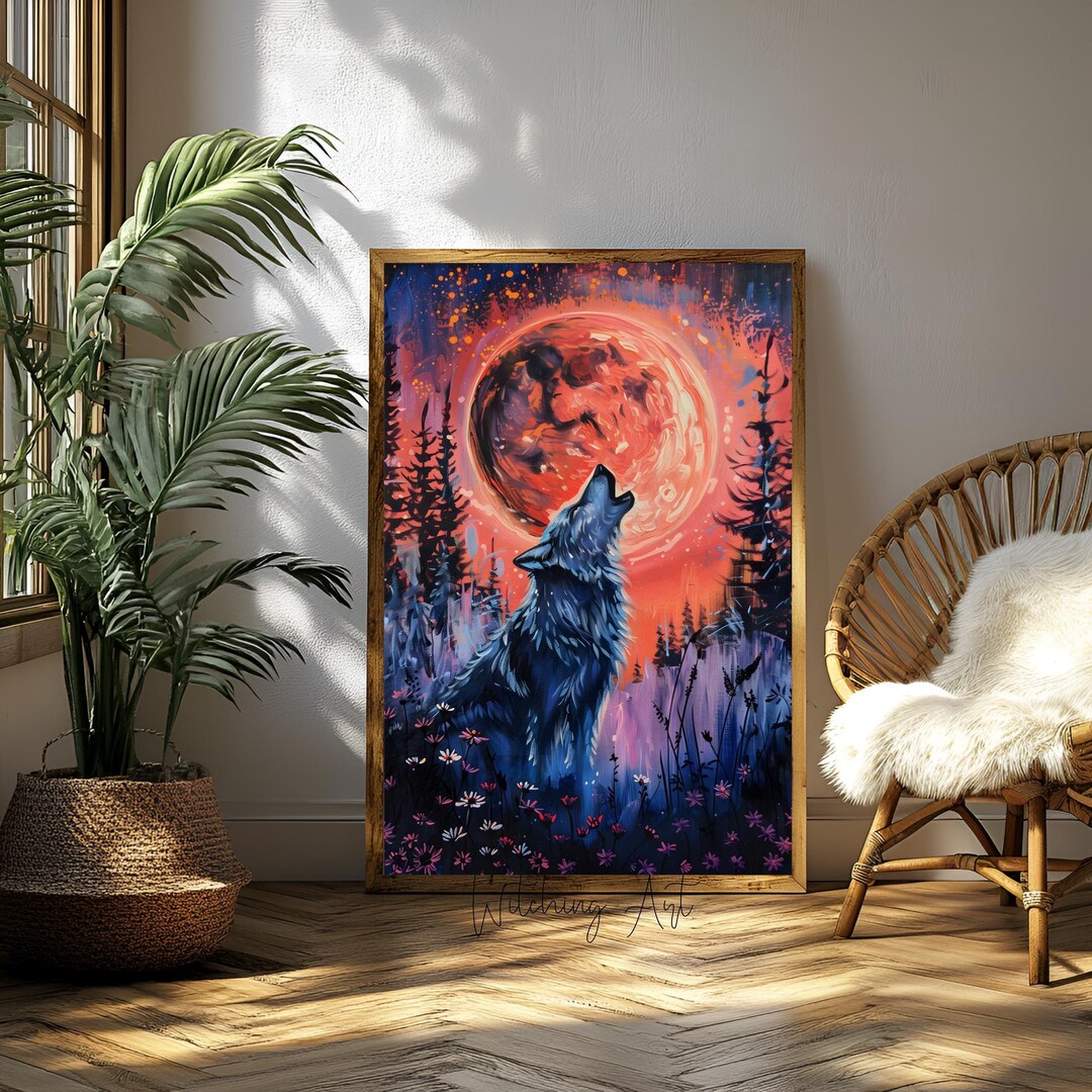 Wolf Howling at the Moon, Pastel Wolf Painting, Howling Wolf ...