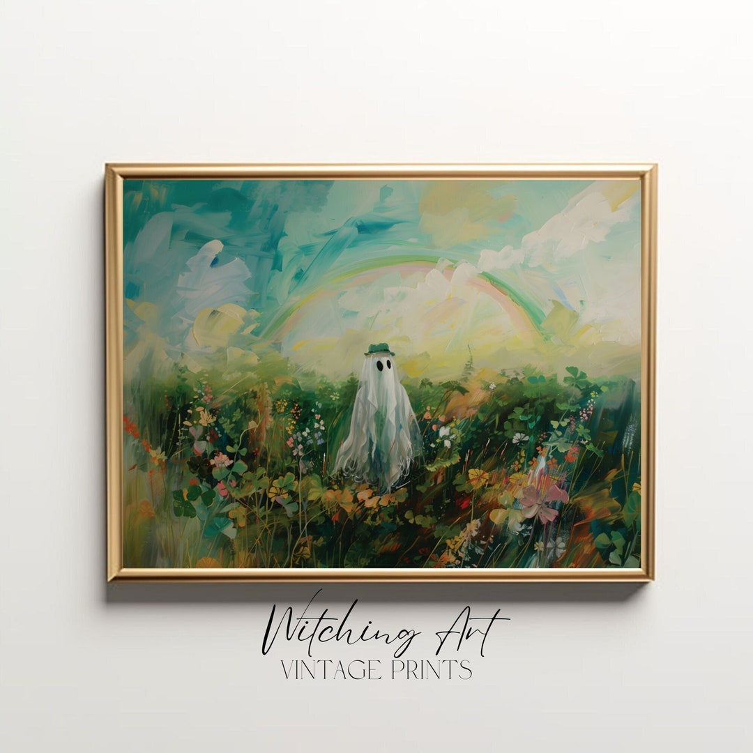Ghost in a Clover Field With a Rainbow, St Patricks Day Poster, Sheet ...