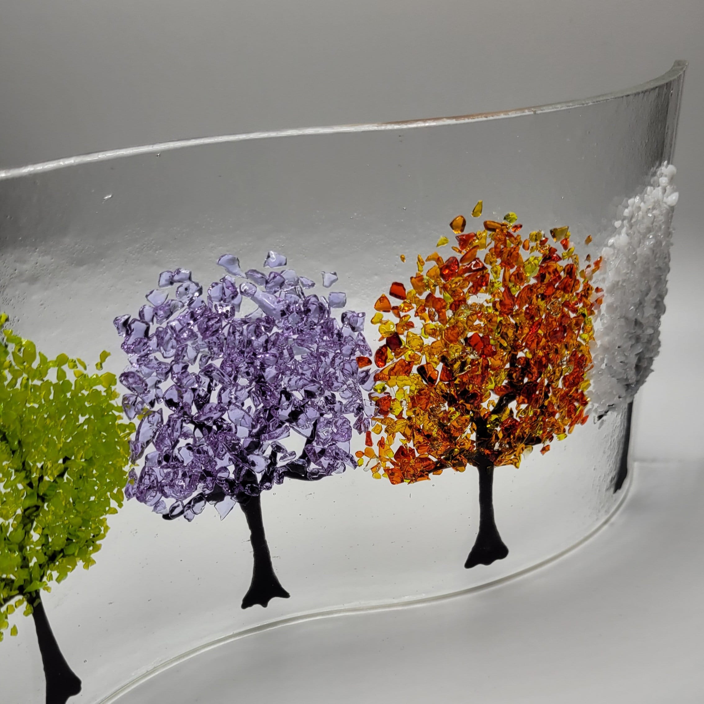 Handmade Fused Glass, Four Seasons Tree Wave Shaped Panel / Suncatcher ...