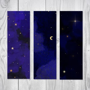 Night Sky Bookmarks | Watercolor Gold Star Design (digital Download) - Etsy