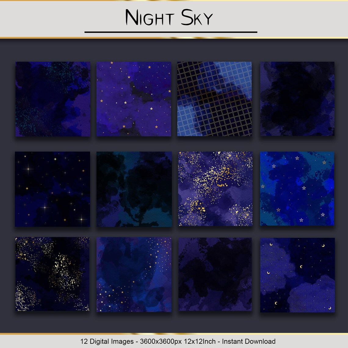 Blue Digital Paper Night Sky Patterns Digital Scrapbooking | Etsy