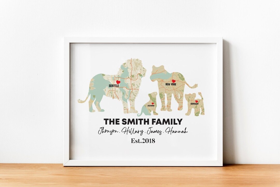 Retrato del mapa de la familia del león - Etsy México