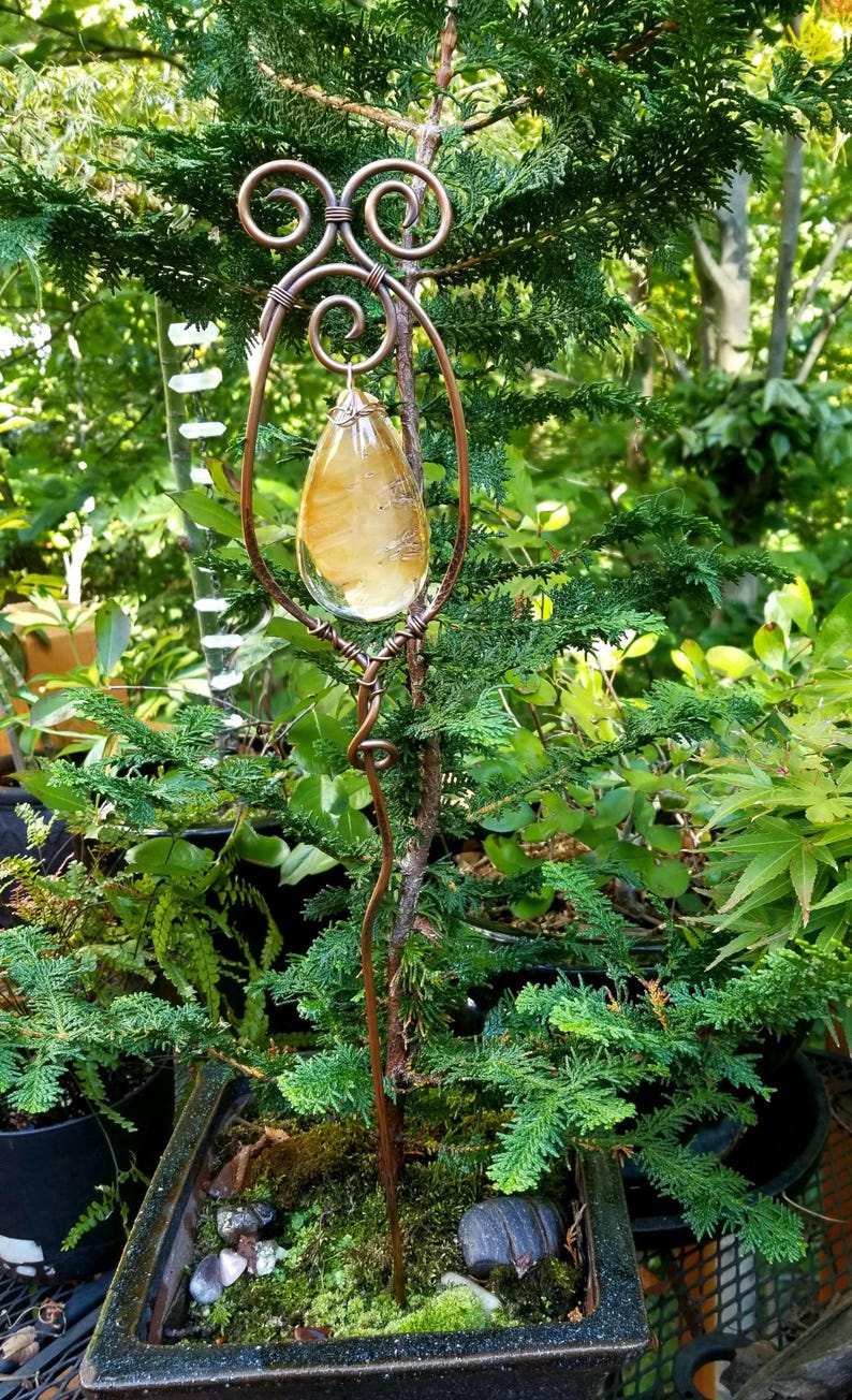 Artistically Created Plant Stake Design, Natural Agate Slice, Upcycled ...