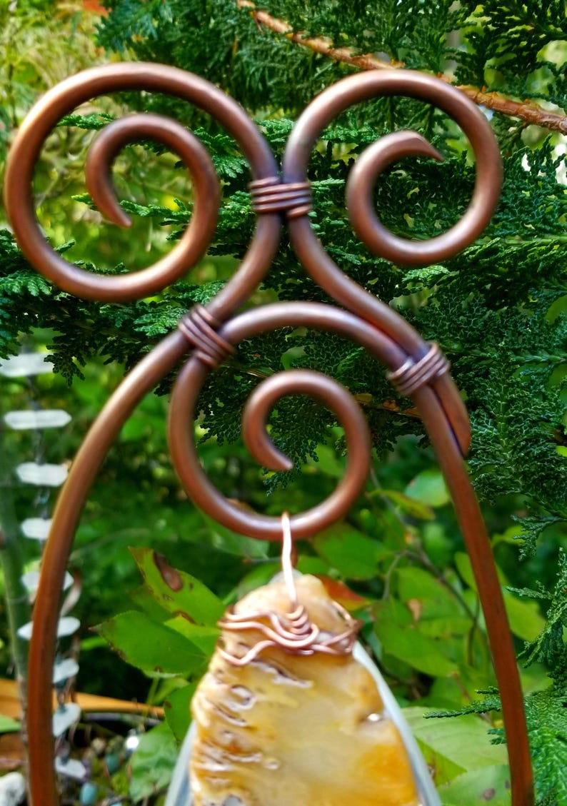 Artistically Created Plant Stake Design, Natural Agate Slice, Upcycled ...