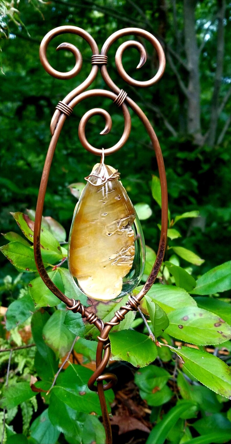 Artistically Created Plant Stake Design, Natural Agate Slice, Upcycled ...