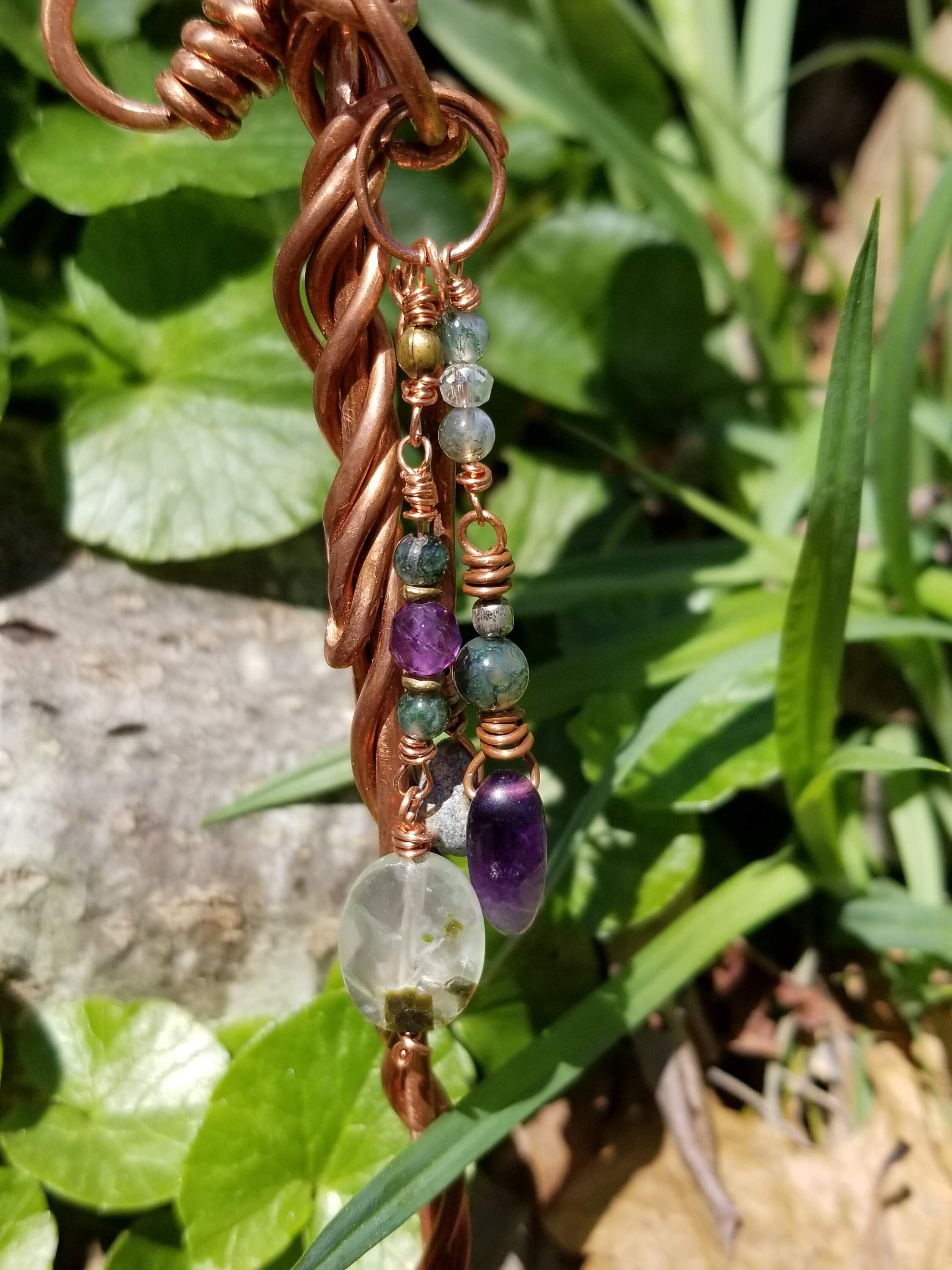 Gemstone Healing Garden Stake, Raw Prehnite, Ocean Jasper, Agate ...