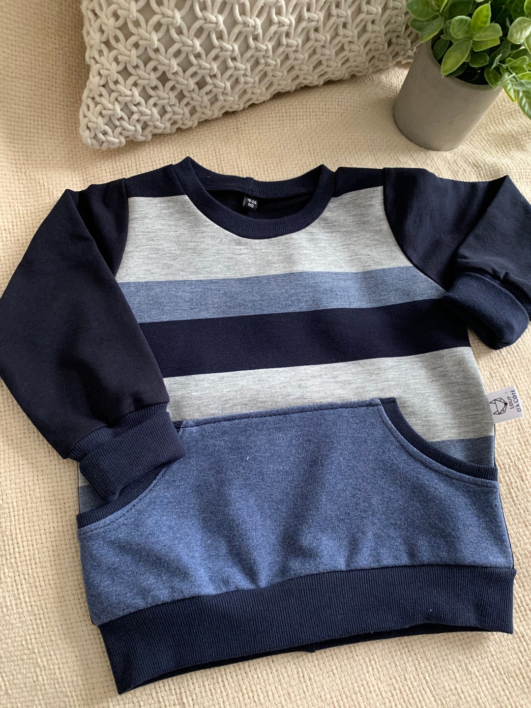 18-24 Month Sweater, Crewneck With Pocket, French Denim-effect Knit ...