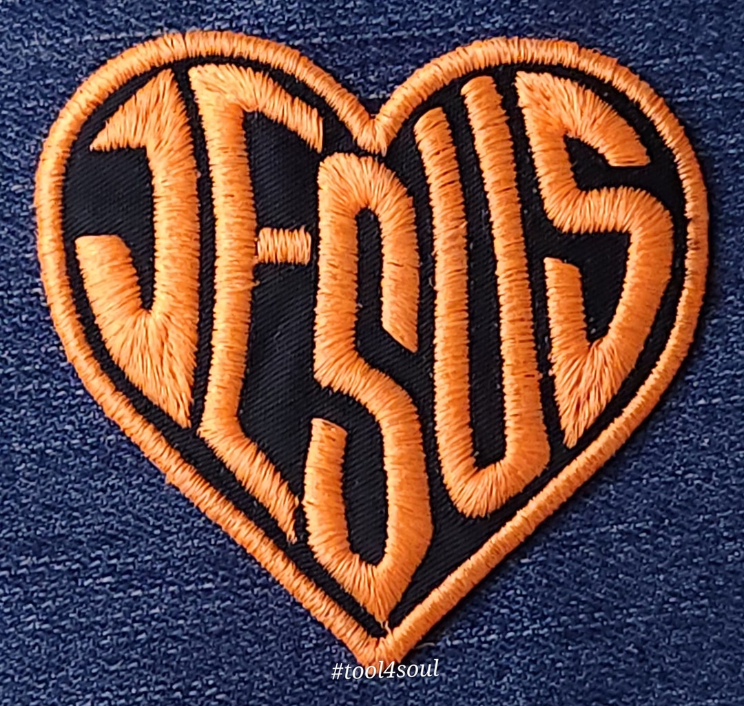 Love Jesus Patch Black Applique, Fluorescent Orange Embroidery Iron on ...