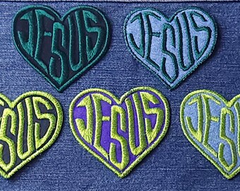 Jesus Heart Patch Lapel Size Heart Shaped Embroidered Iron on Sew on ...