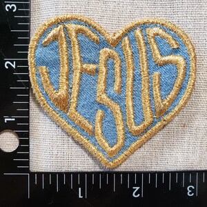 Jesus Patch: Light Denim & Metallic Gold Embroidered Heart - Etsy