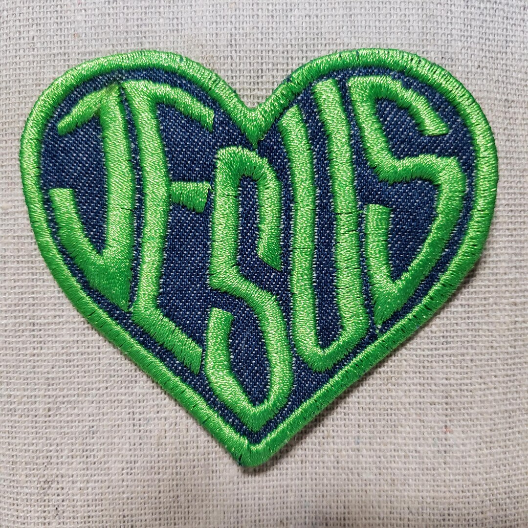 Love Jesus Patch - Dark Denim & Lime - Embroidered Iron on Sew on Patch ...