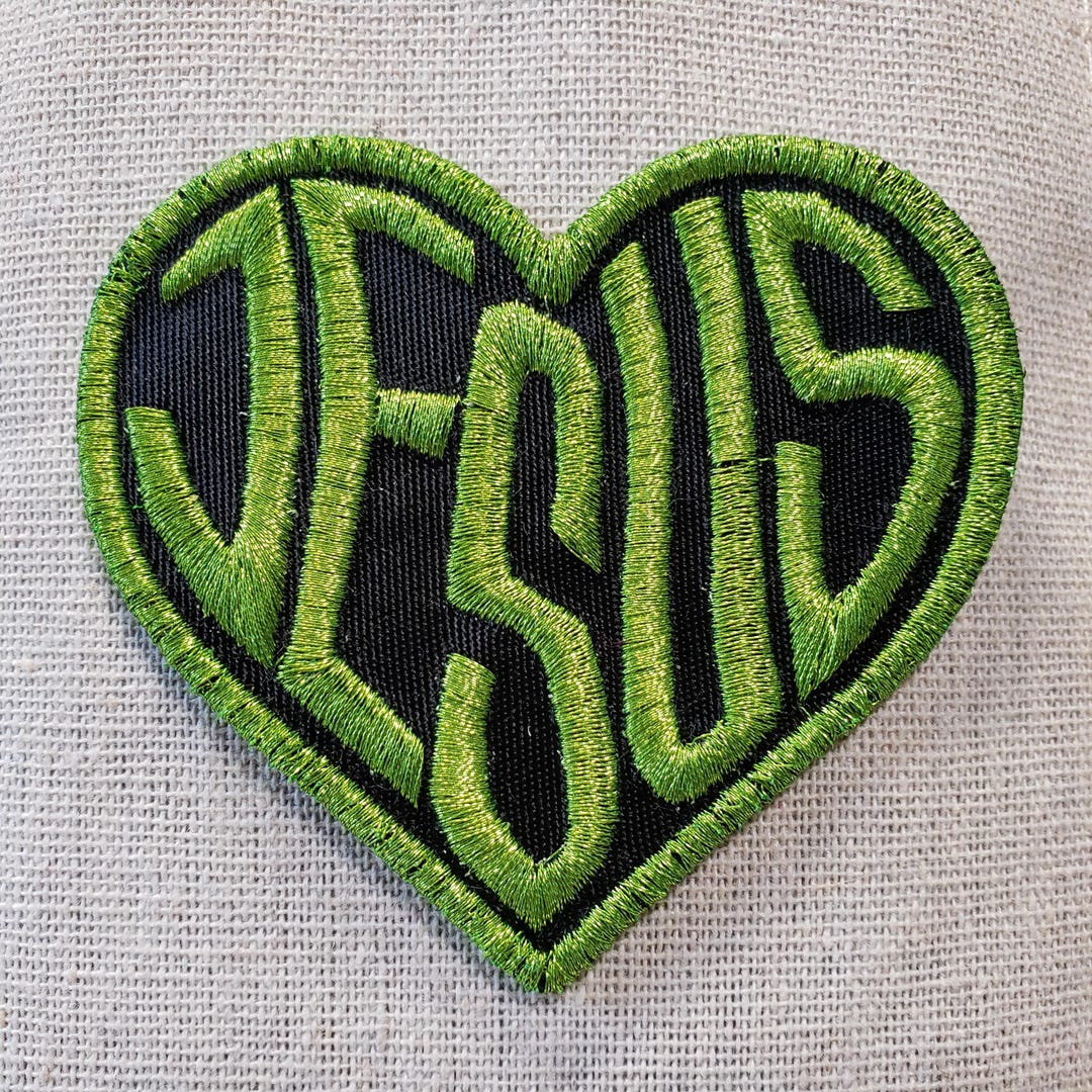 Love Jesus Patch - Black & Metallic Green - Iron on or Sew on Patch ...