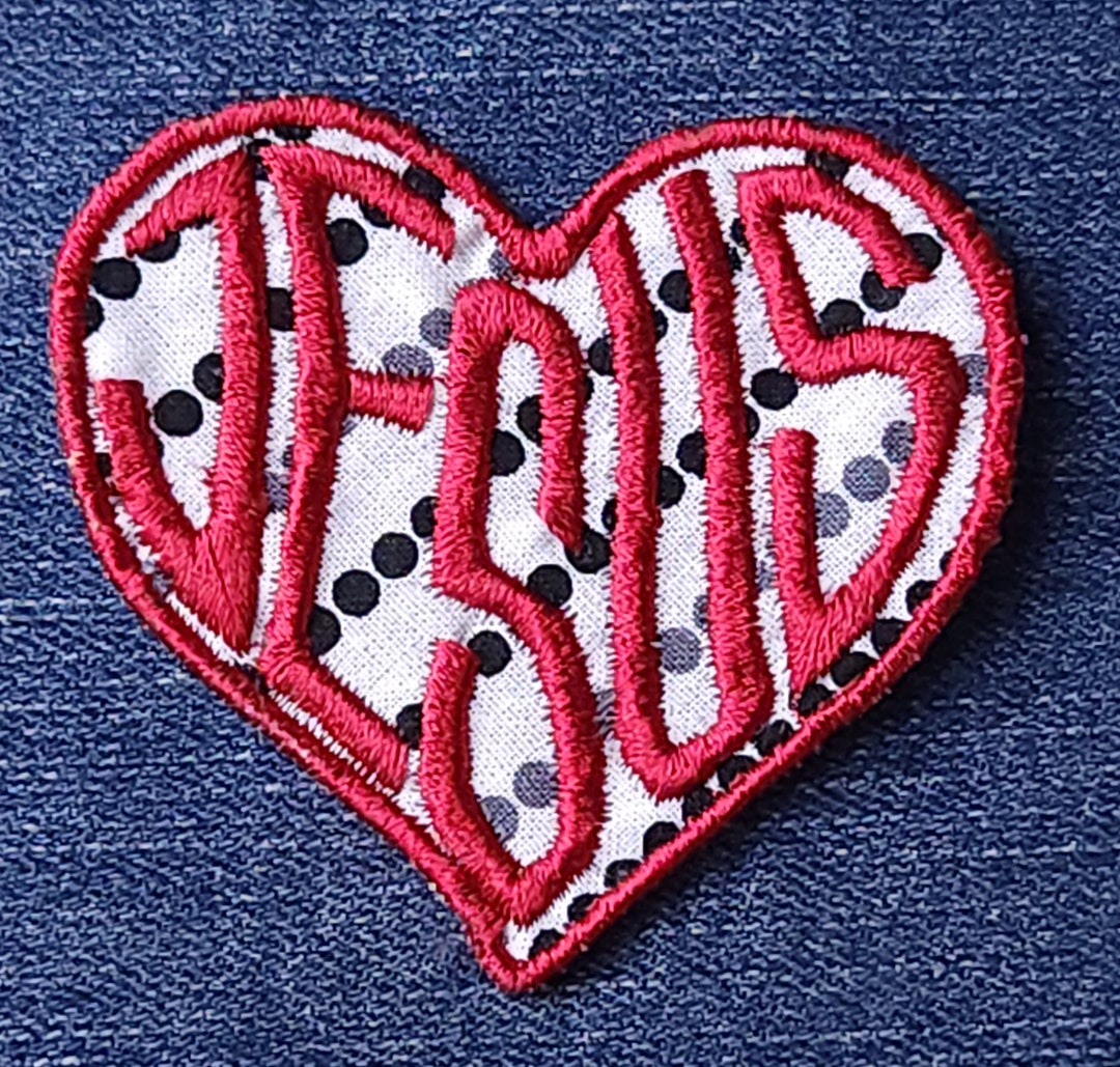 Love Jesus Patch - Red Jesus on Polka Dot - Iron on Sew on - Faith Gift ...