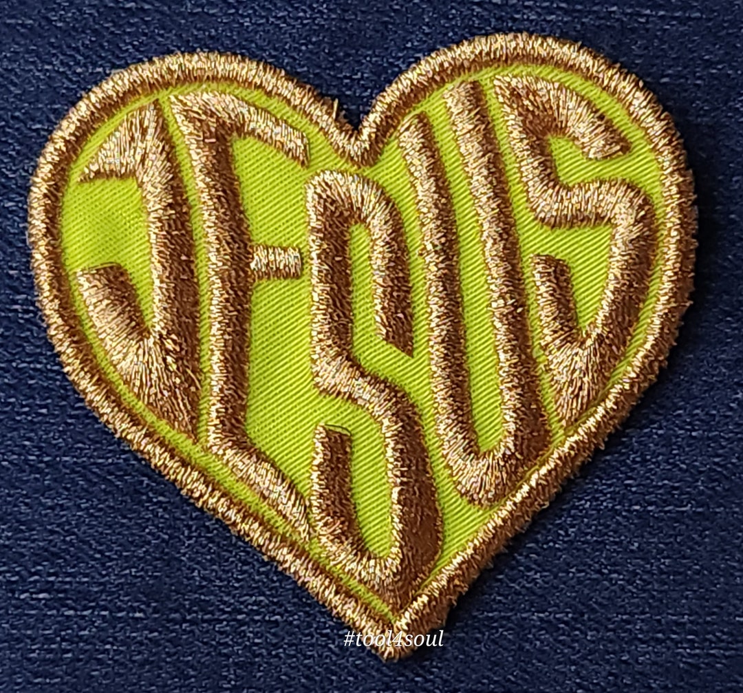 Love Jesus Patch - Fluorescent Yellow & Metallic Gold - Embroidered ...