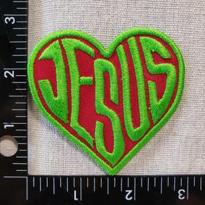 Love Jesus Patch - Fluorescent Green Embroidery - Embroidered Iron on ...