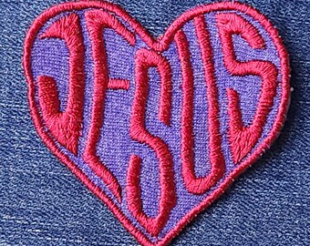 Jesus Heart Patch Lapel Size Heart Shaped Embroidered Iron on Sew on ...