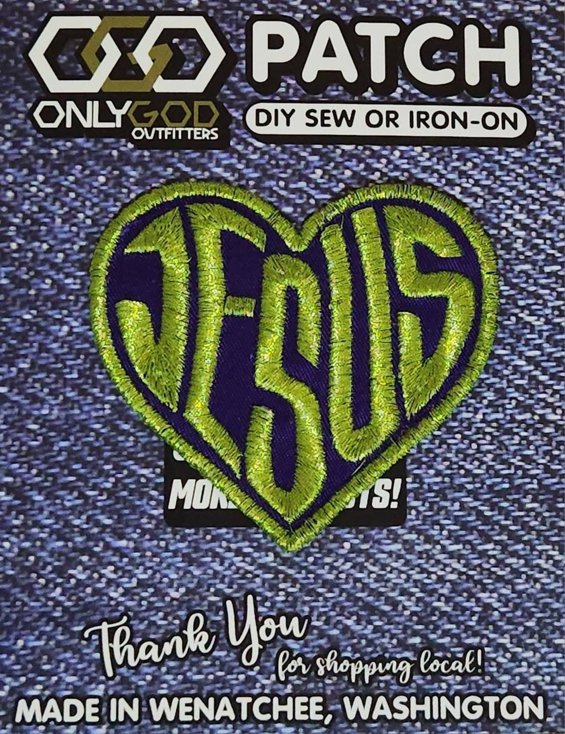 Love Jesus Patch Metallic Lime Green Heart Shaped - Etsy