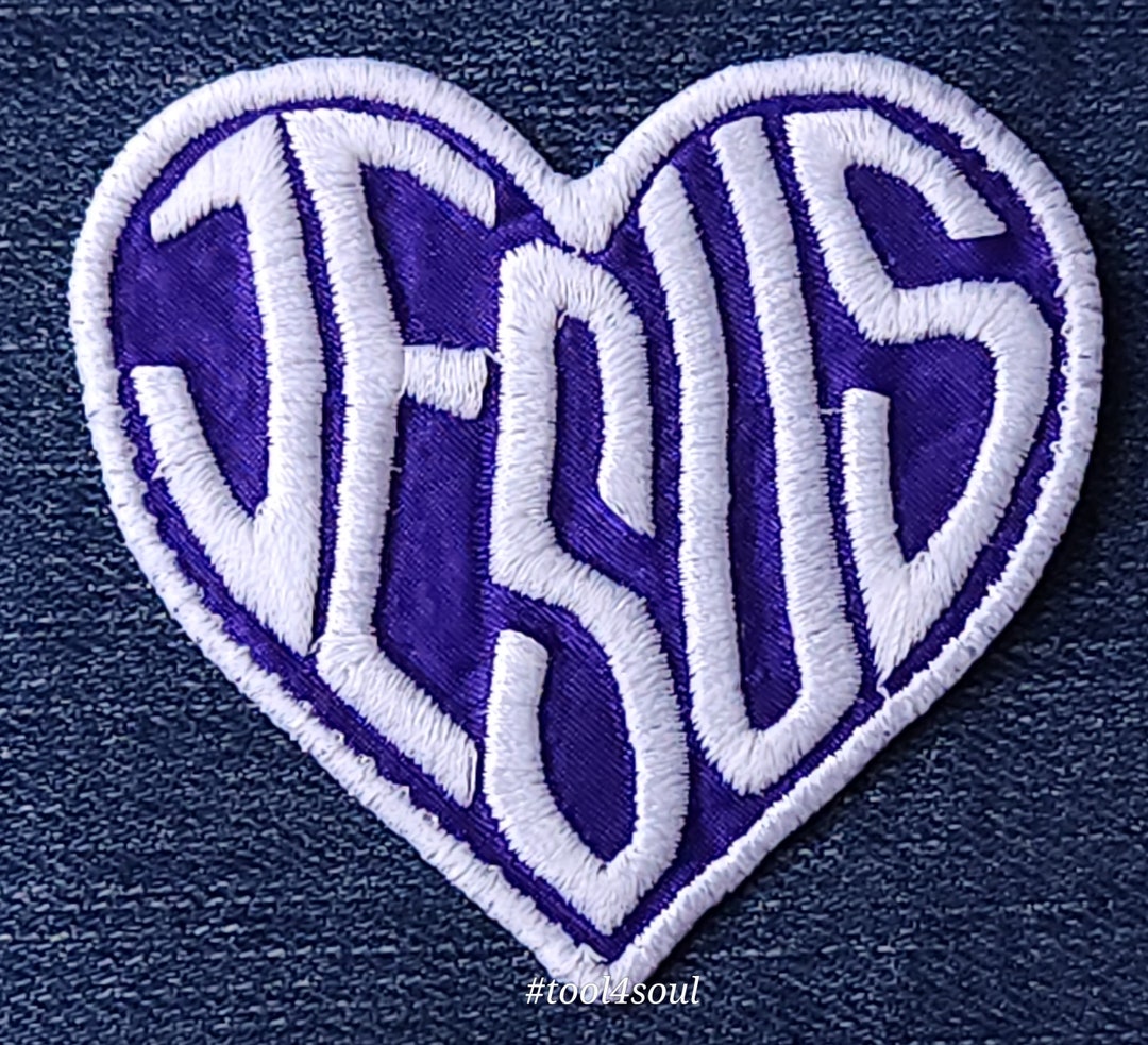 Love Jesus Patch - Purple Heart & White - Embroidered Iron on Sew on ...