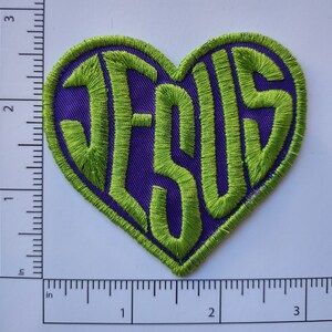 Love Jesus Patch - Metallic Lime Green - Heart Shaped - Iron on or Sew ...
