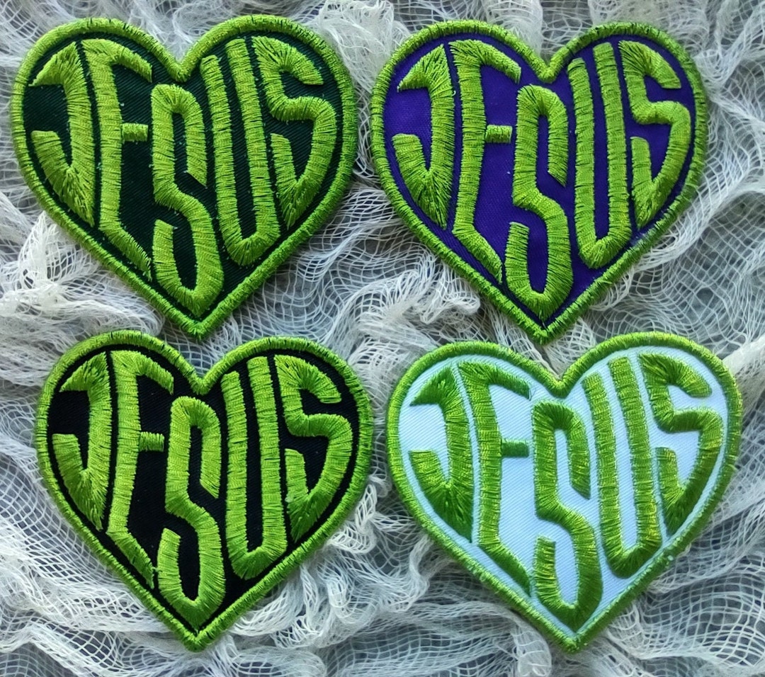 Love Jesus Patch - Metallic Lime Green - Heart Shaped - Iron on or Sew ...