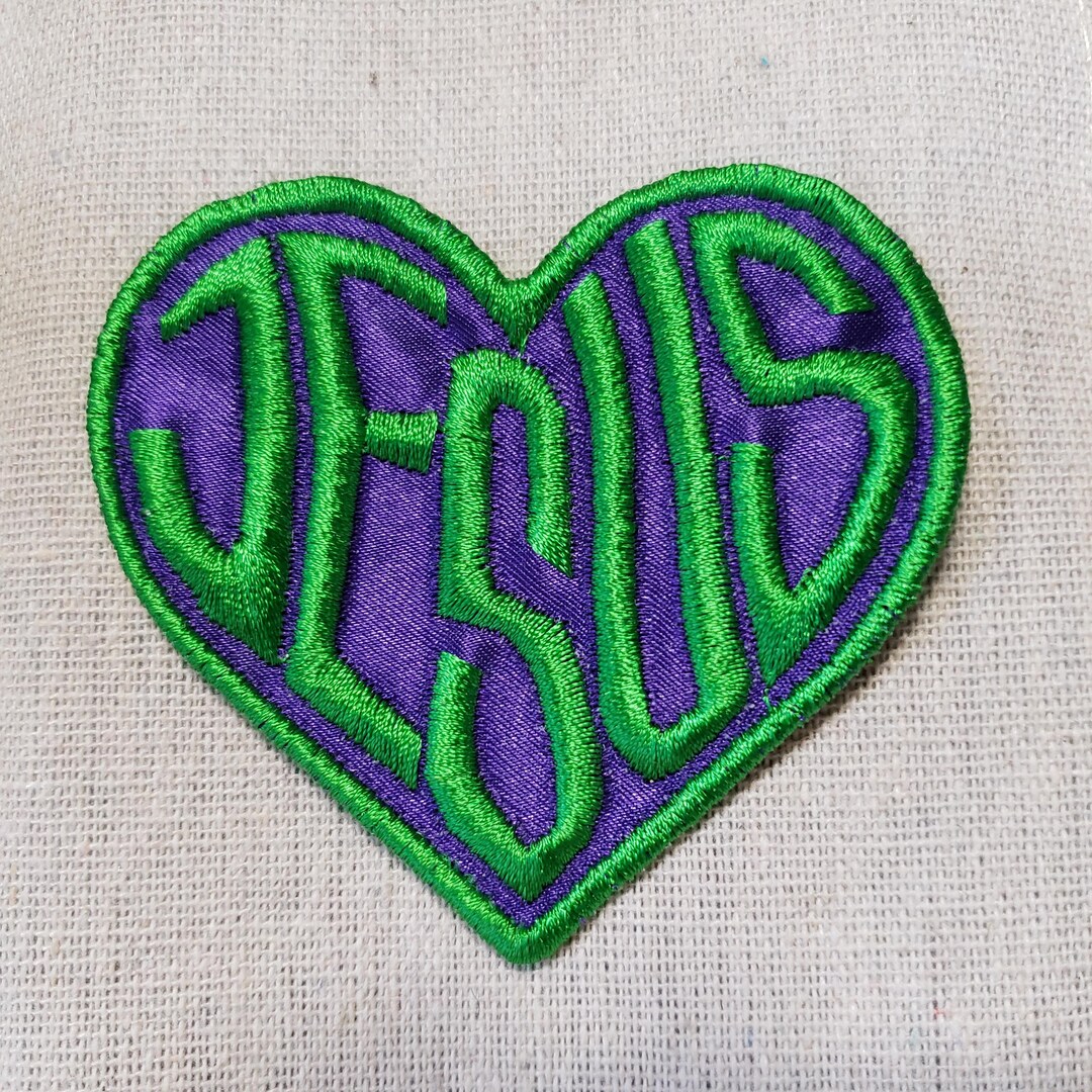 Love Jesus Patch - Satin Purple & Lime - Embroidered Iron on Sew on ...