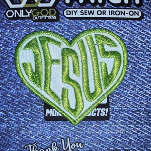 Love Jesus Patch - Metallic Lime Green - Heart Shaped - Iron on or Sew ...