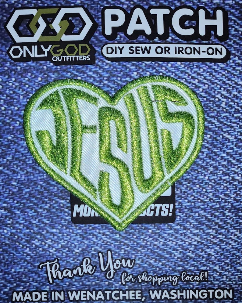 Love Jesus Patch Metallic Lime Green Heart Shaped - Etsy