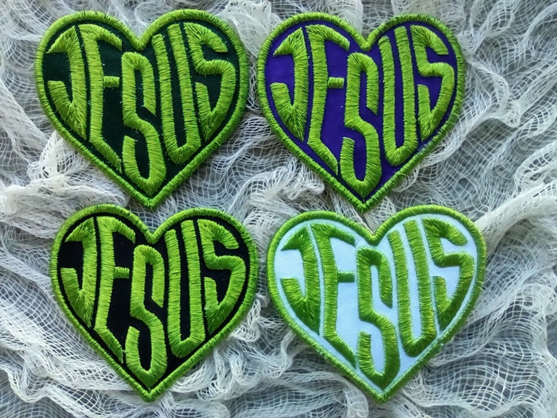 Love Jesus Patch Metallic Lime Green Heart Shaped - Etsy