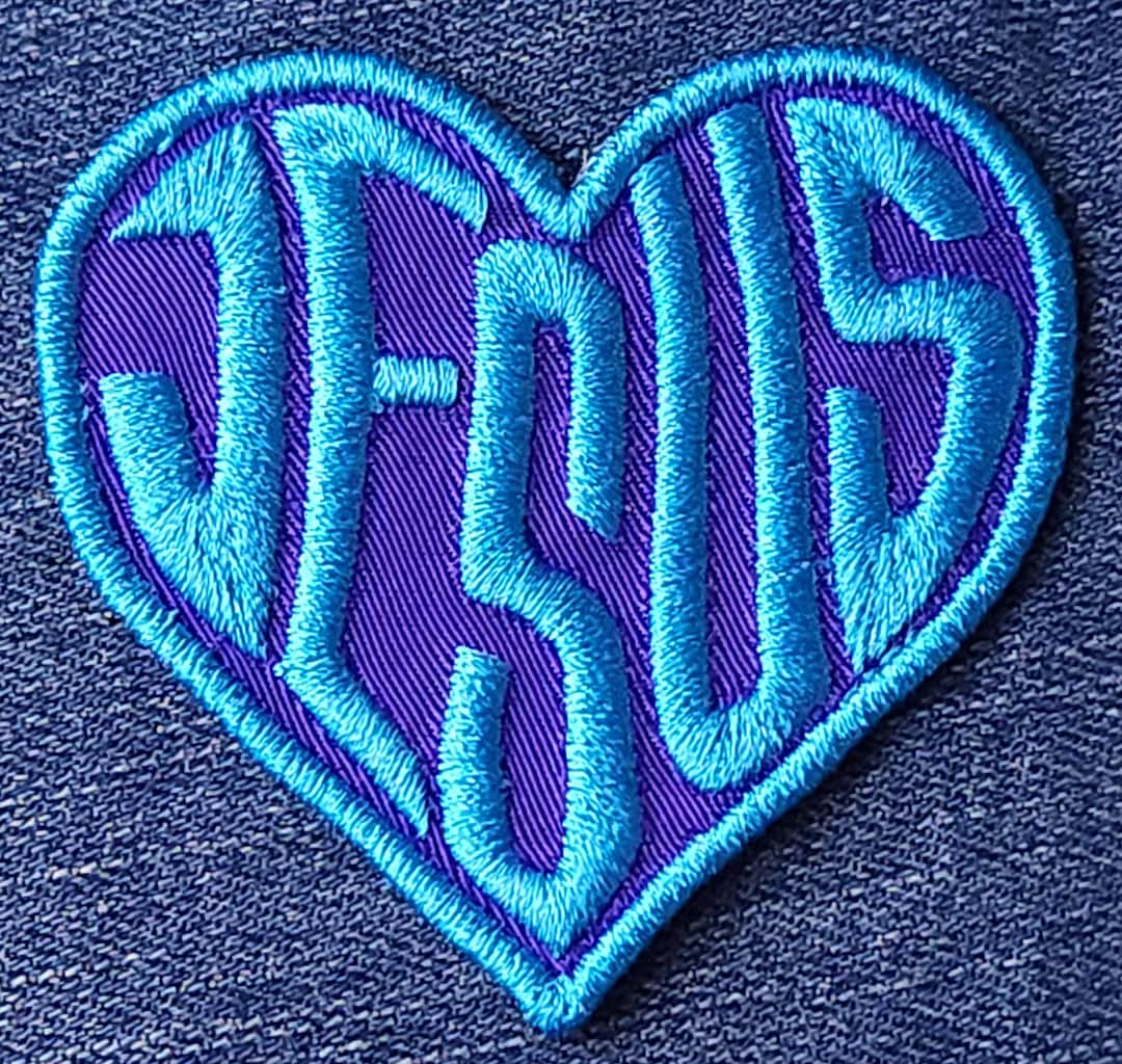 Love Jesus Patch - Purple & Bright Blue Embroidery - Heart Embroidered ...