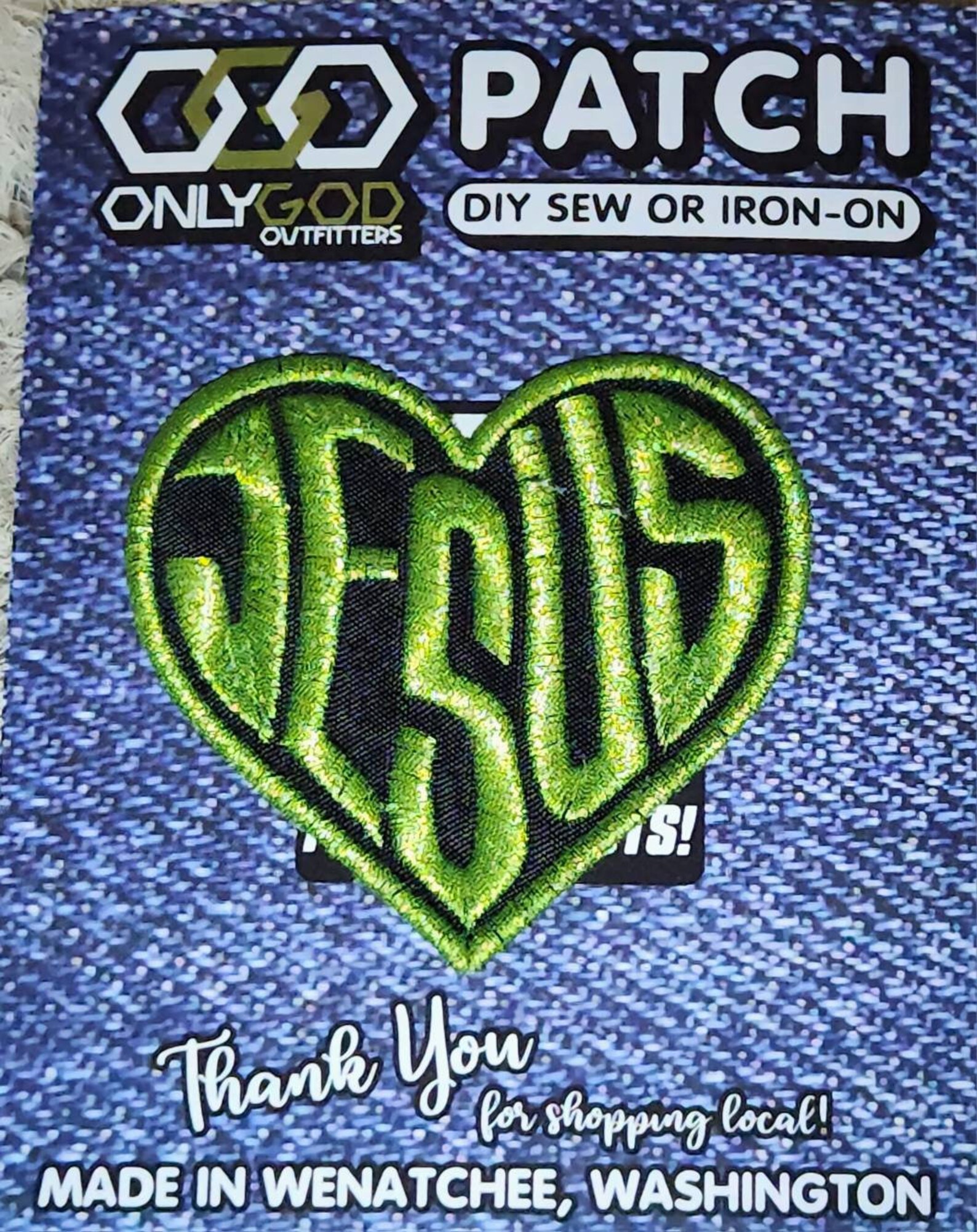Love Jesus Patch Metallic Lime Green Heart Shaped - Etsy