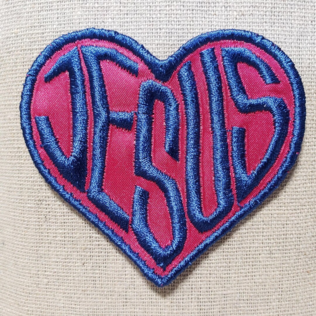 Love Jesus Patch - Satin Pink and Blue - Embroidered Iron on Sew on ...