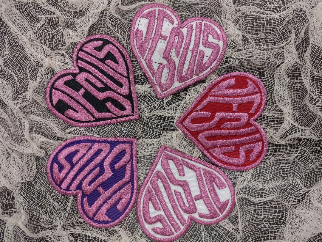 Love Jesus Patch: Metallic Pink Heart, Embroidered Iron-on - Etsy