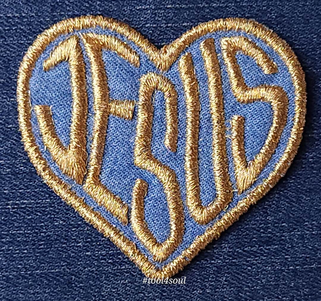 Jesus Patch Light Denim & Gold Embroidery Embroidered Iron on Sew on ...