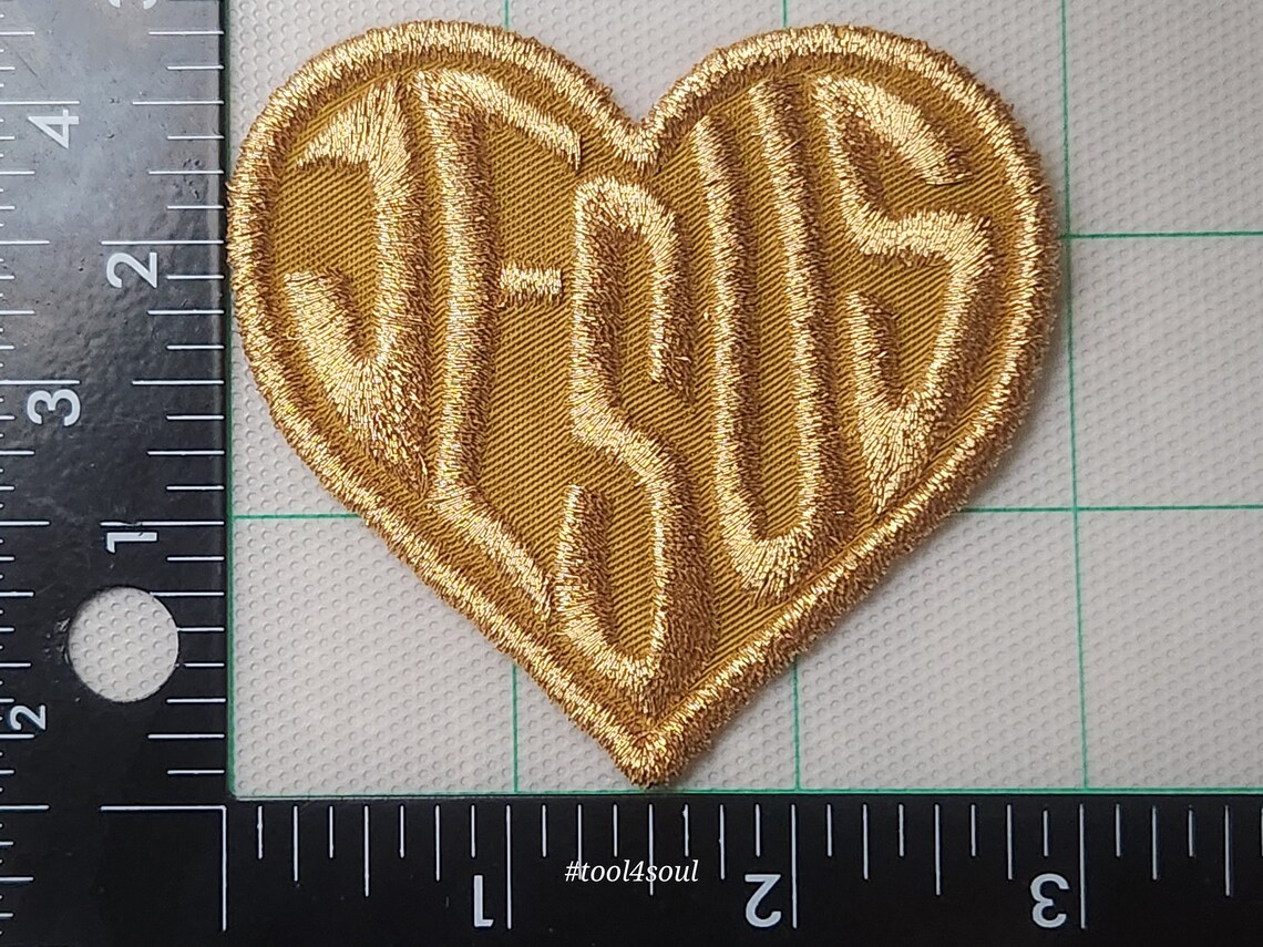 Love Jesus Heart Patch: Satin & Metallic Gold Embroidered Applique - Etsy