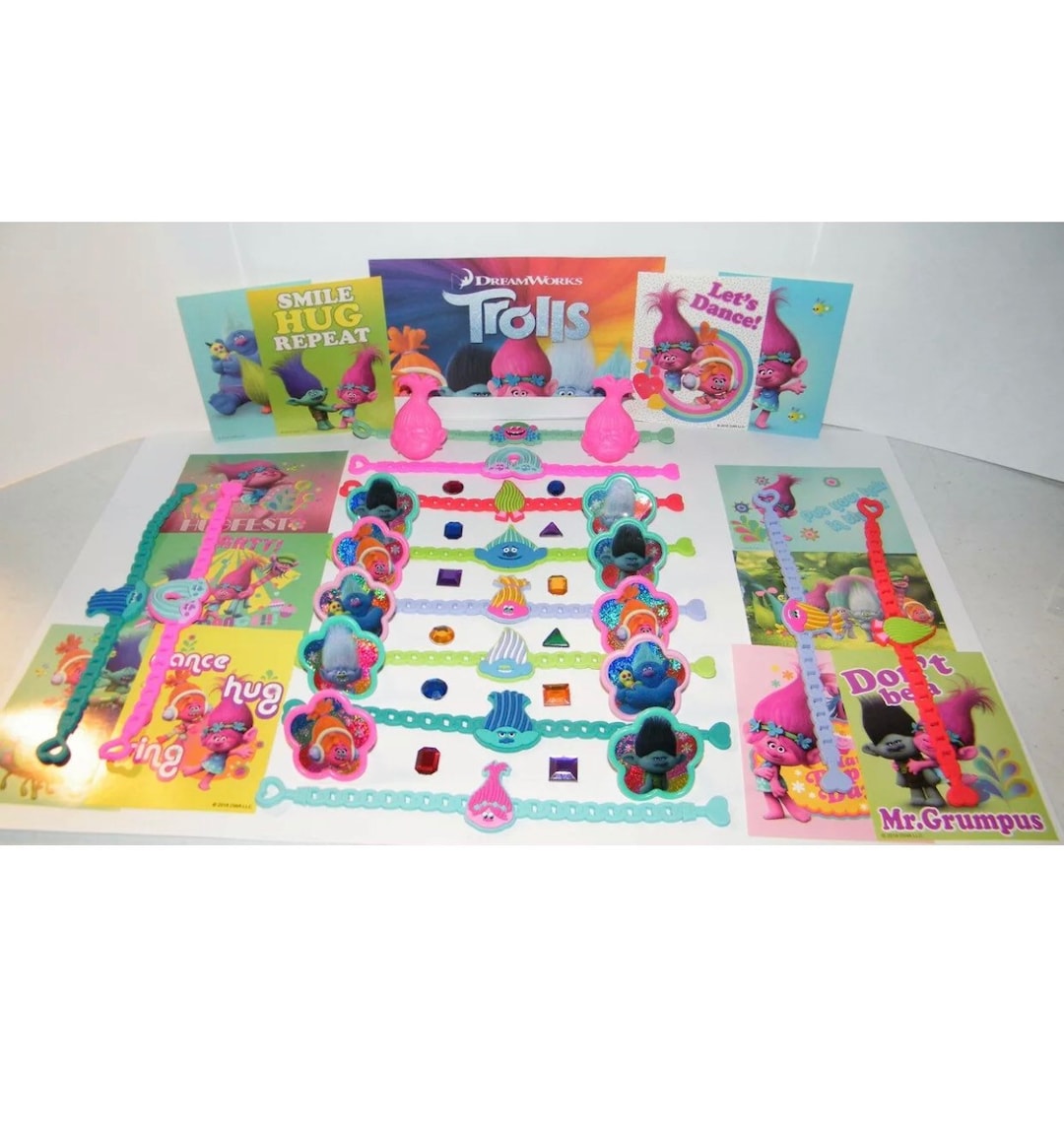 Trolls Movie Party Favors Set of 48 With Bracelets, Rings, Stickers and ...