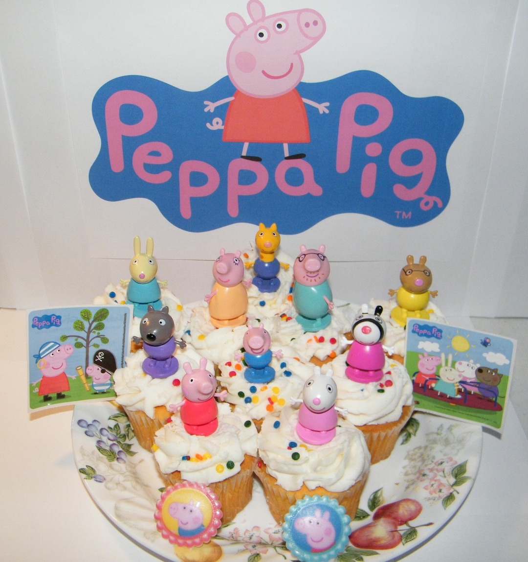Peppa Pig Deluxe Cake Toppers Cupcake 14 Set With 10 Figures, 2 Fun ...