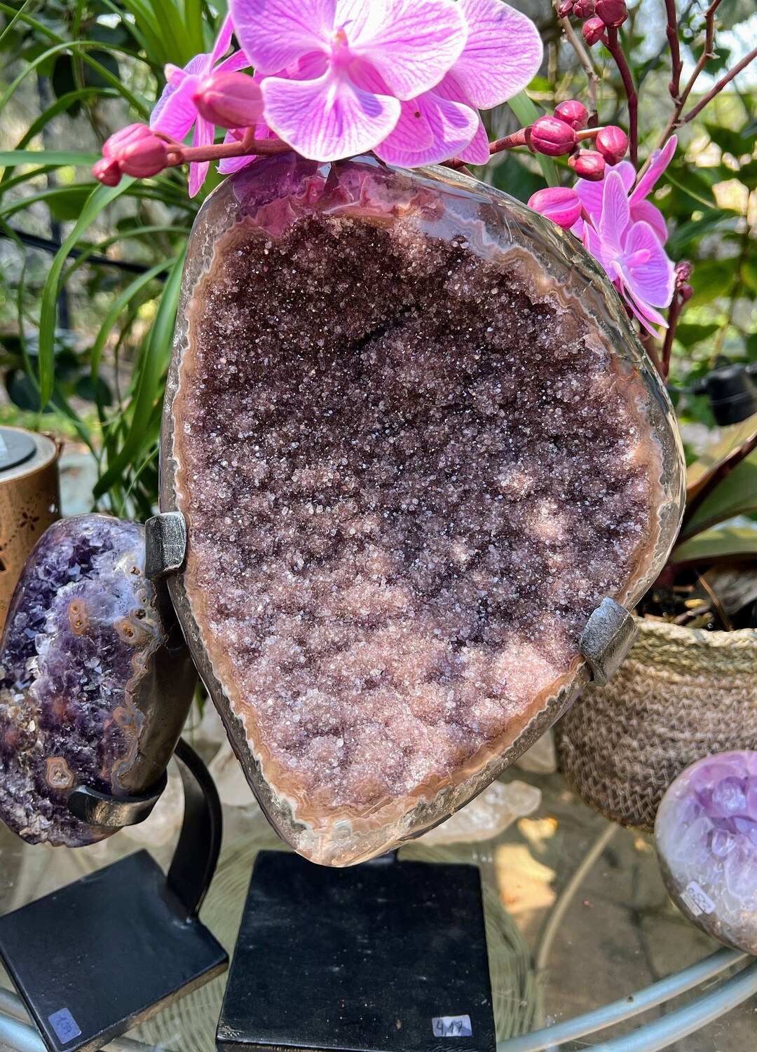 Pink Amethyst Geode With Polished Edges on Iron Stand From Brazil, High ...