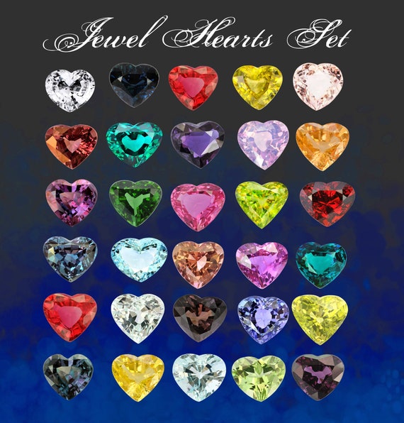 Heart Shaped Jewels Gemstone Clipart Digital Jewels Instant - Etsy