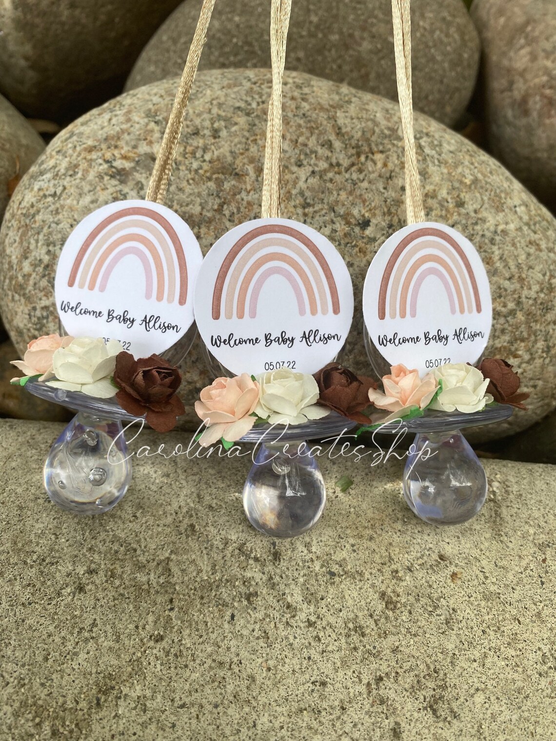 12 Boho Rainbow Baby Shower Pacifier Necklace Favors Baby | Etsy