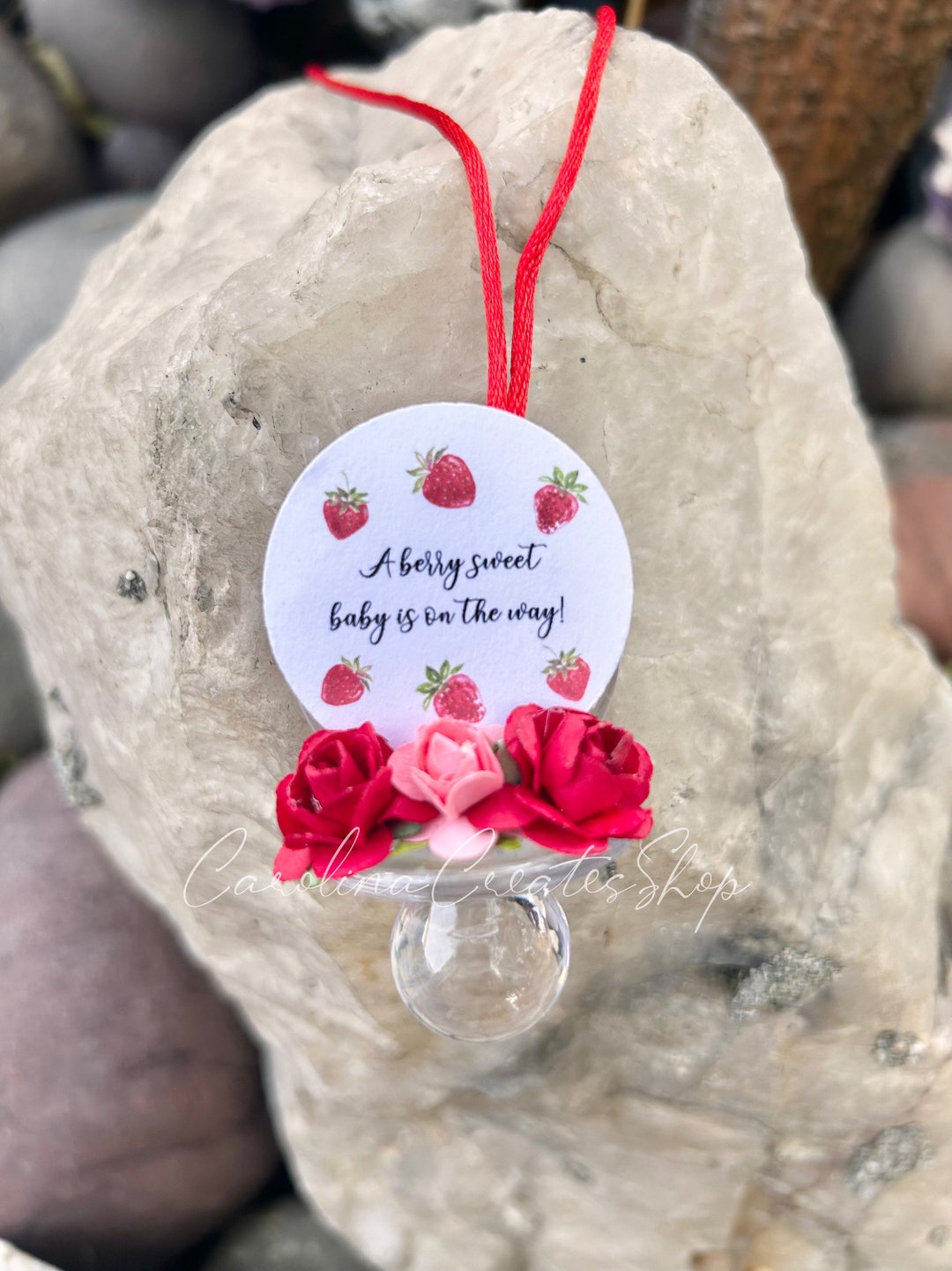 12 Strawberry Berry Baby Shower Pacifier Necklace Favors| Baby Shower ...