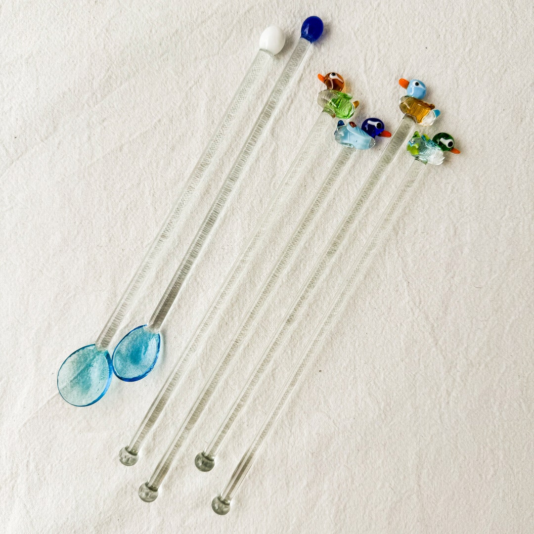 Vintage Art Glass Cocktail Swizzle Sticks Ducks and Spoons - Etsy Australia