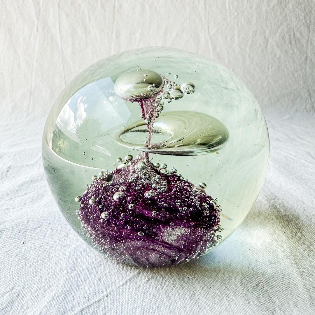 Studio Art Glass Paperweight Purple With Controlled Bubbles - Etsy